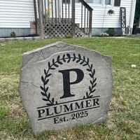 Monogram Last Name Rock - Engraved Stone - Personalized - Garden Stone ...
