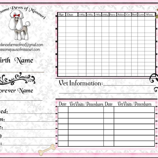 Customizable Vaccination Cards for Dog Breeders, Puppy Health Record ...