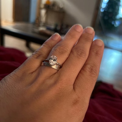 14k Solid Gold Open Link Ring Chain Wedding Ring Women Minimalist Pave ...