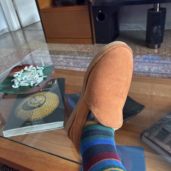 Camel-colored Mixed Slippers in Sheepskin Leather Slipper - Etsy