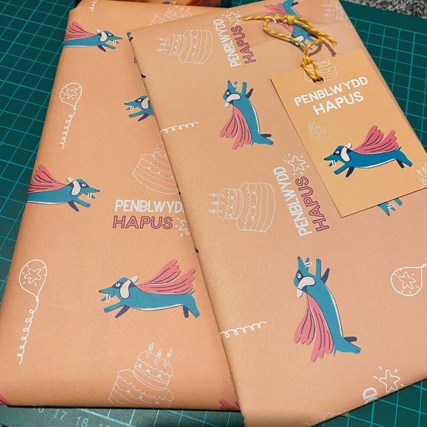 Welsh Birthday Wrapping Paper: Penblwydd Hapus Bird Design - Etsy