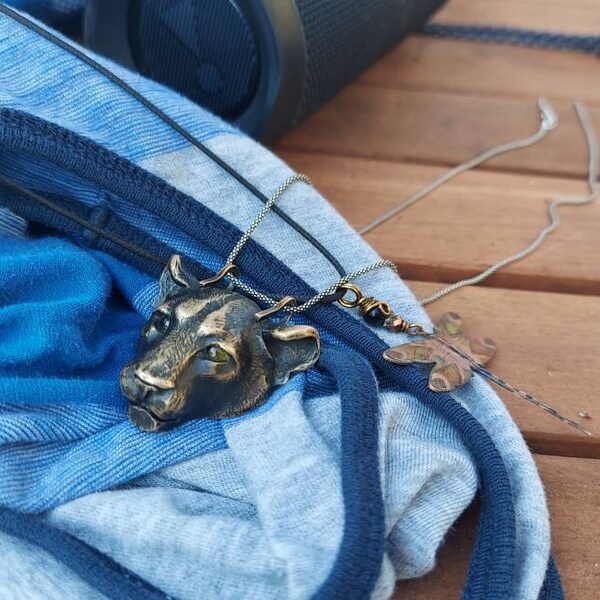 Brooke Stone Grizzly Bear Bronze Necklace - Etsy