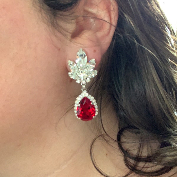 Ruby Earrings, Garnet Red Drop Earrings, Ruby Red Crystal Earrings ...