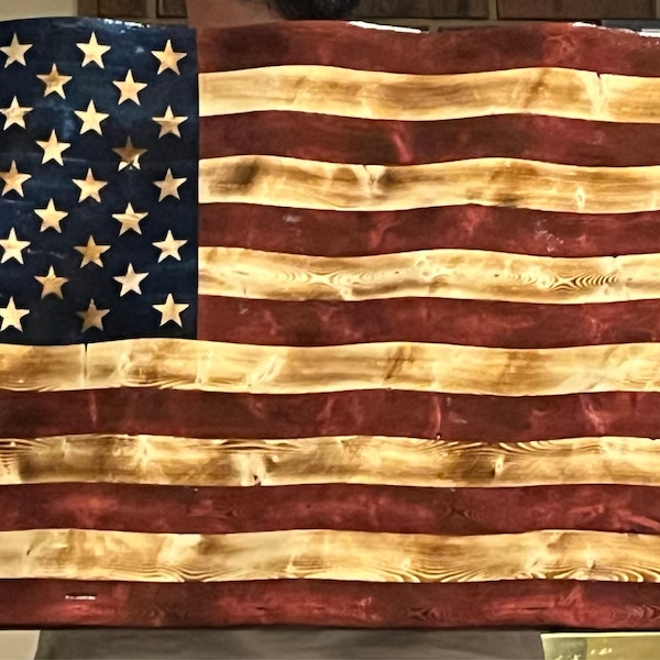 Wavy Wooden US Flag - Etsy