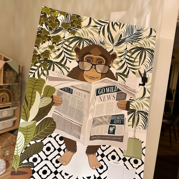Monkey on Toilet Print, Animal on Toilet Fun Bathroom Wall Art, Jungle ...