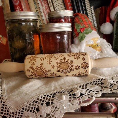 Geometry Flowers Engraved Rolling Pin, Embossed Handmade Rolling Pin ...