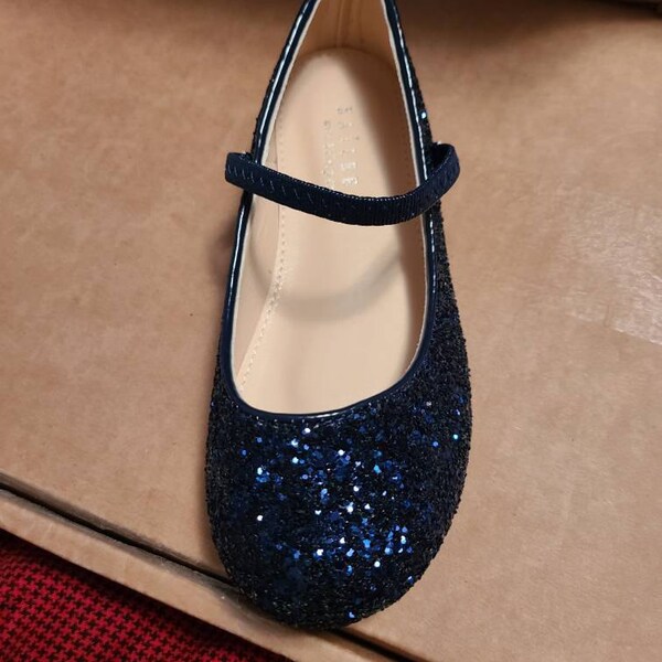Navy Blue Rock Glitter Maryjane Flats for Flower Girls Shoes, Fall ...