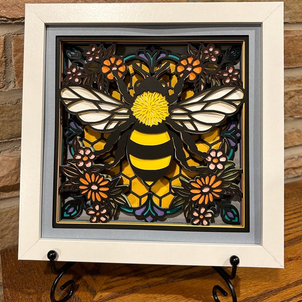Bee Stained Glass Shadow Box Svg, Bee Shadow Box Svg, Flower Shadow Box ...