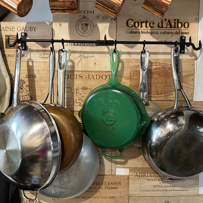 Handcrafted Blacksmith Forged Pan Rack With Sliding Hooks Rustic ...
