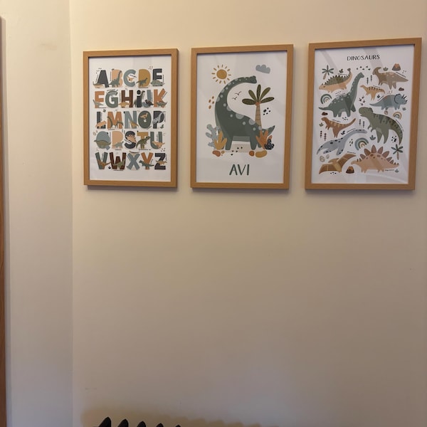 Set of 3 Personalised Dinosaur Posters, Alphabet Print, Dinosaur Chart ...