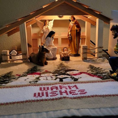 Handmade Wooden Christmas Nativity, Manger, Stable With Light. Rope ...