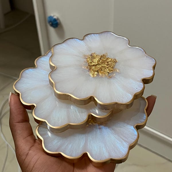 Fall Collection Gold Accented Flower Handmade Resin Coasters - Etsy
