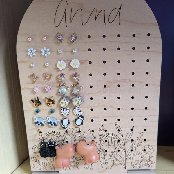Personalized Earring Holder Stand for Girls, Floral Earring Stand, Boho ...
