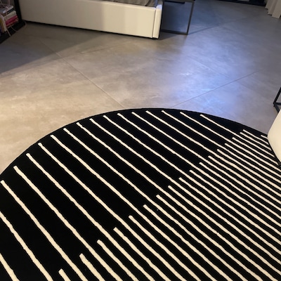 9x9 Premium Beige Black Circle Shape Area Rug Modern Handtufted Round ...