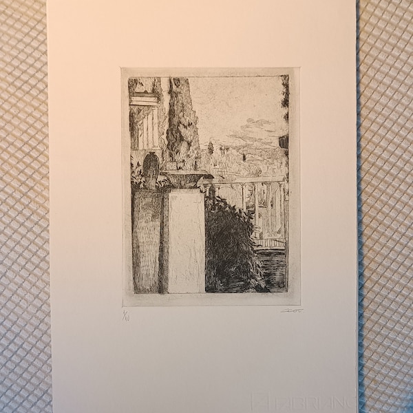 Detailed Original Medium-sized Etching Engraving With Embossed Stamp ...