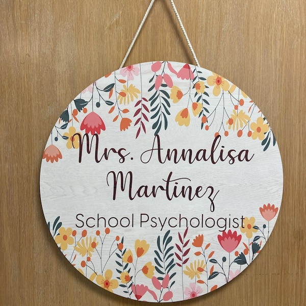Personalized School Psychologist Door Sign, Custom Door Hanger, School ...