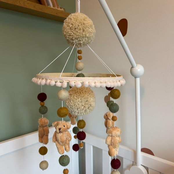 TEDDY’S DREAM Cot Mobile, Boucle Cot Mobile, Cloud Mobile, Neutral ...