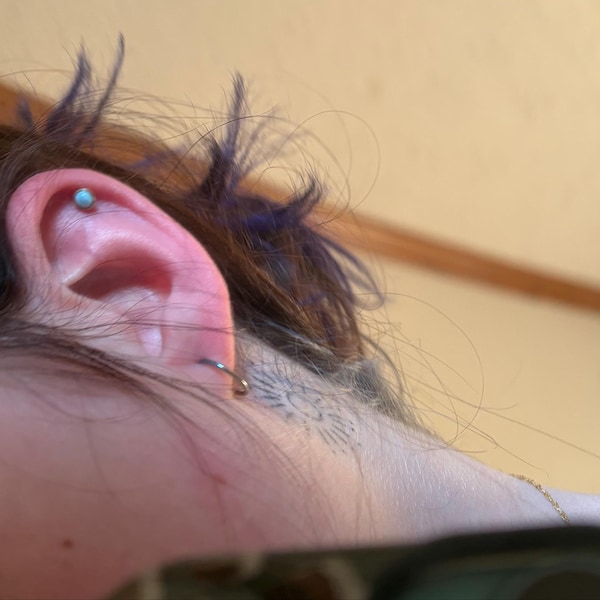 14K Solid Gold Moss Agate Rook Eyebrow Earring 3 Marquise Flower Curved ...