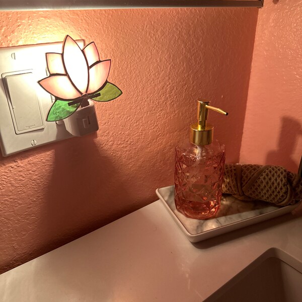Night Light, Orange Stained Glass Heart Peace Sign, Wall Plug In ...