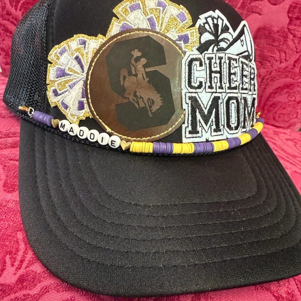 Cheer Pom Pom Patch, Purple Gold Cheer Patch, Trucker Hat Patches, Iron on Patch, Glitter Pom ...