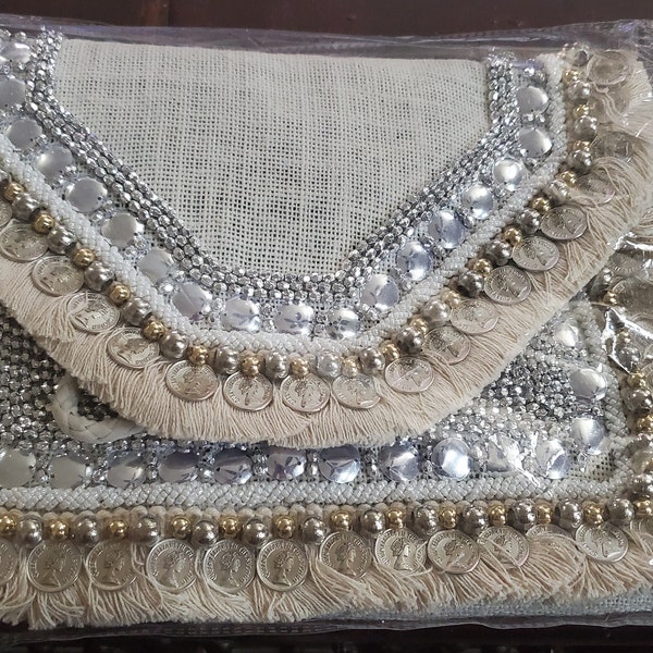 Blissful Shell Cowrie Boho Clutch, Black & White Flap Clutch, Bohemian ...
