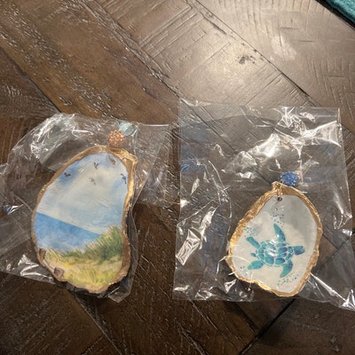 Sea Turtle Shell Ornament. Turtle Christmas Ornament. Oyster Shell ...