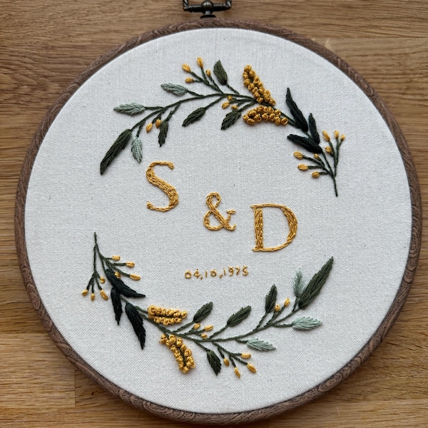 Custom Hand Embroidery PDF Pattern, Personalized Letters and Leaves ...