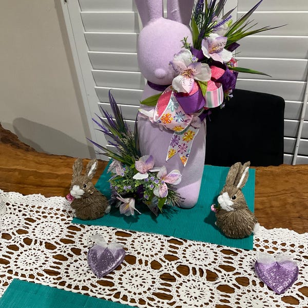 Mini Flocked Bunny Floral Arrangement, Easter Centerpiece,spring Rabbit ...