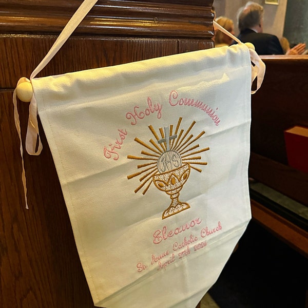 Personalized First Communion Banner With Embroidered Chalice With Host ...