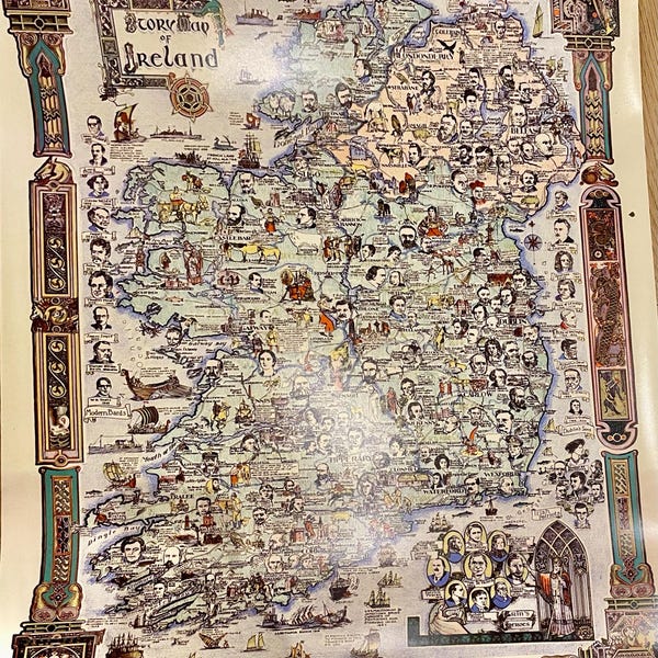Story Map of Ireland, Vintage Pictorial Irish Poster Featuring ...