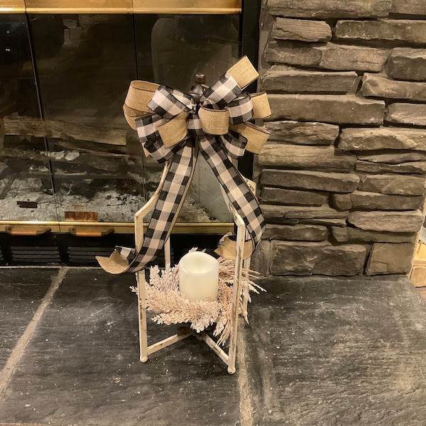 Vintage Burlap Ribbon Bow, Farmhouse Check Bows, Rustic Burlap Ribbon ...