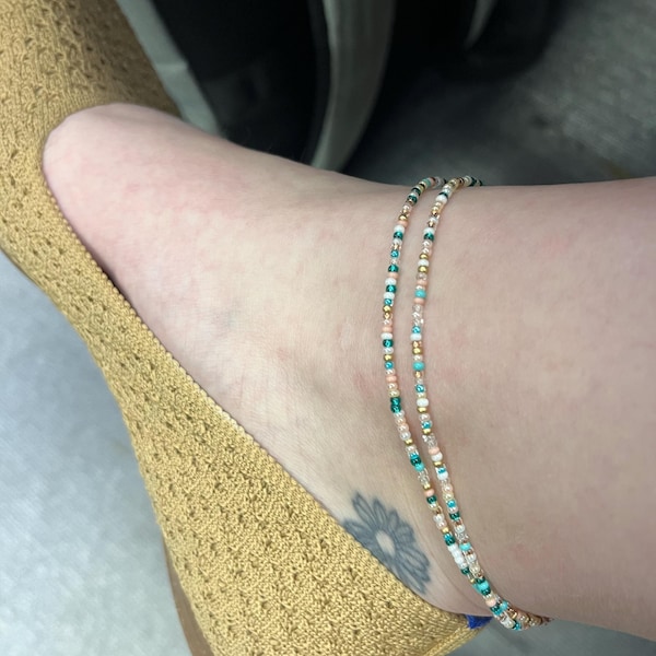 STARDUST - Gold Luster Beaded Anklet - Double Wrap Anklet - Stretchy Anklet - Anklets for Women ...
