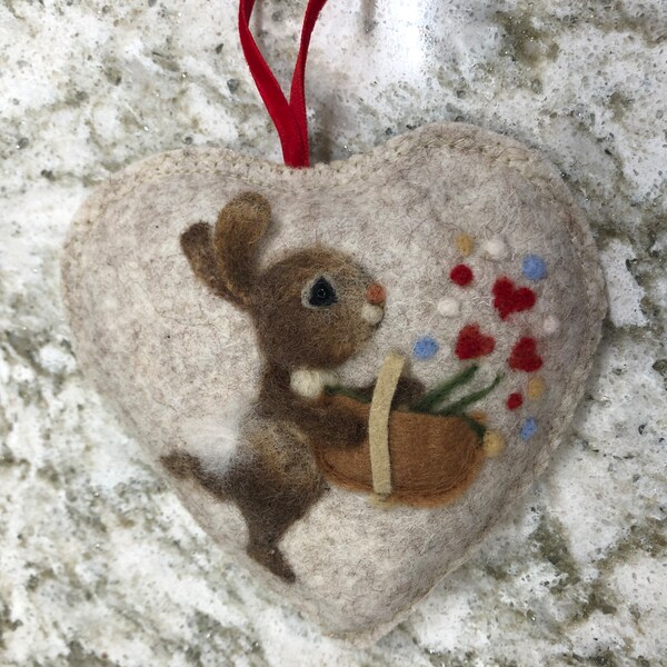 Handmade Felt Heart - Bunny Rabbit With Heart and Felt Flowers. Can Be ...