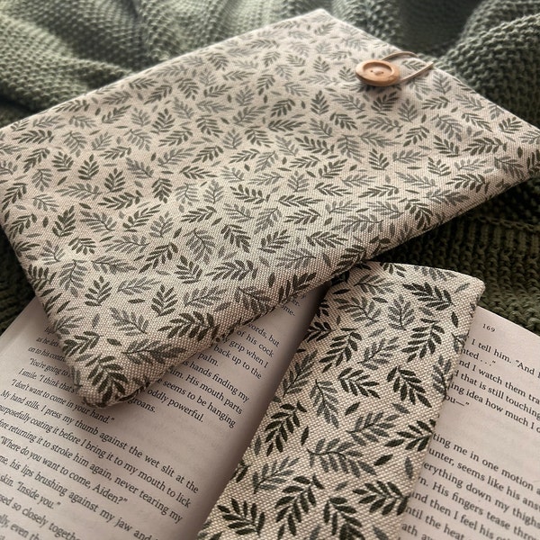 Leaves Book Sleeve Botanical Book Pouch White and Green Book Bag Book ...