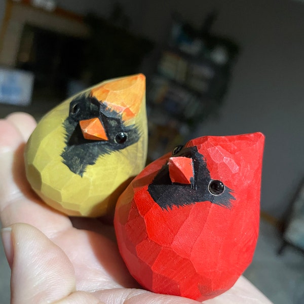 Handmade Cardinal Wood Carving Bird Figurine Cardinals Wood Cardinal ...