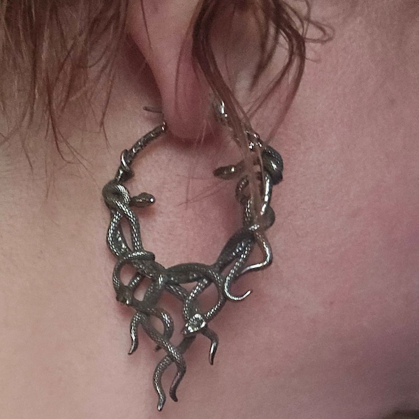 Snakes Wrapped Hoop Earrings, Snake Earrings, Serpent Hoops, Gothic Earrings, Snake Jewelry ...
