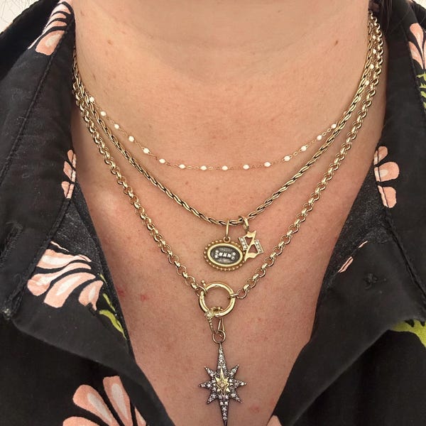 14K Gold Rolo Chain Sailor Claps, Spring Ring Claps Necklace, Rolo ...