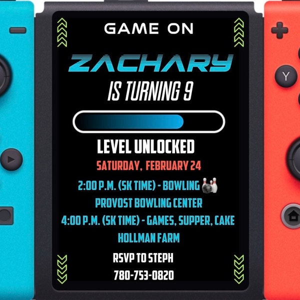 Video Game Birthday Invitation, Invitation Card, Video Game Invite Card ...