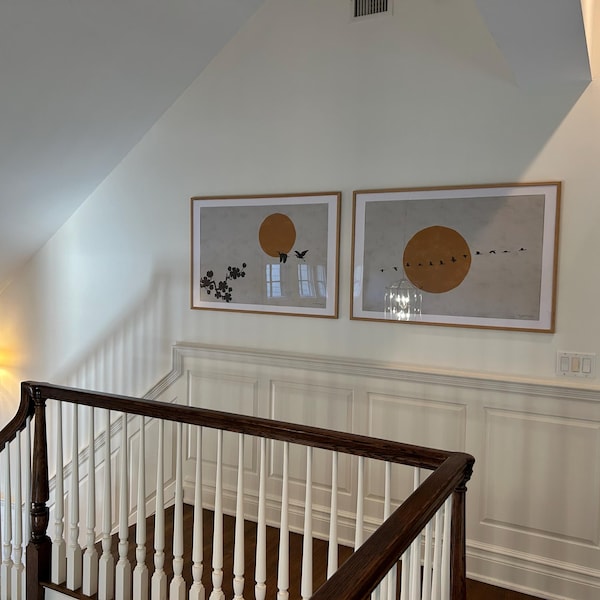 Japandi Flock of Geese Sun Wall Art, Taupe Beige Neutral Home Decor ...