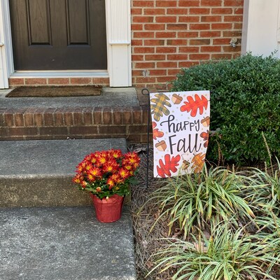 Happy Fall Garden Flag DOUBLE SIDED Ready to Ship Plaid Leaves Harvest ...