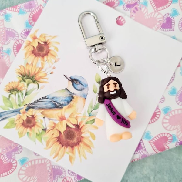 Personalized Jesus Initial Keychain: Purple Silicone Christian Keychain ...