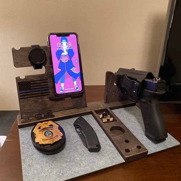 Police Officer Docking Station, Handgun Holder, Wood Stand for Gun, Law ...