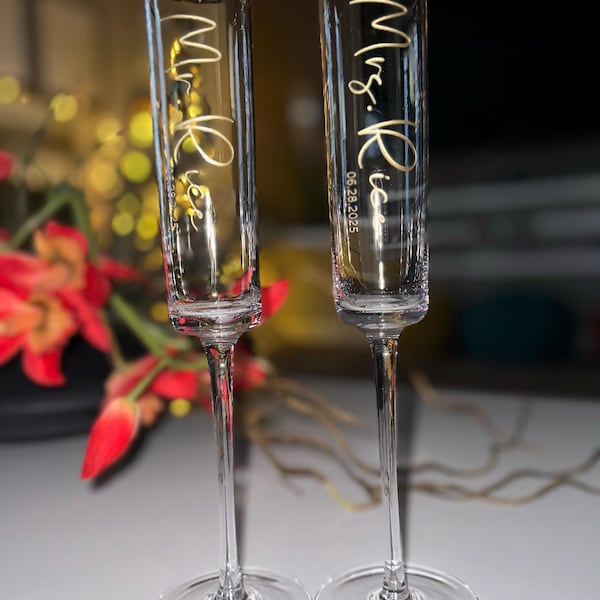 Personalized High Quality Etched Modern Flutes, Wedding Toasting Flutes ...