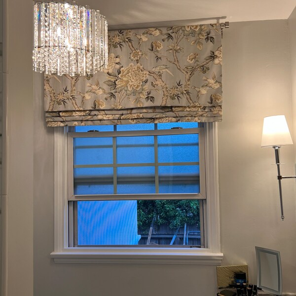 Platinum Blue and Beige Faux Roman Shade Window Valance; Traditional ...
