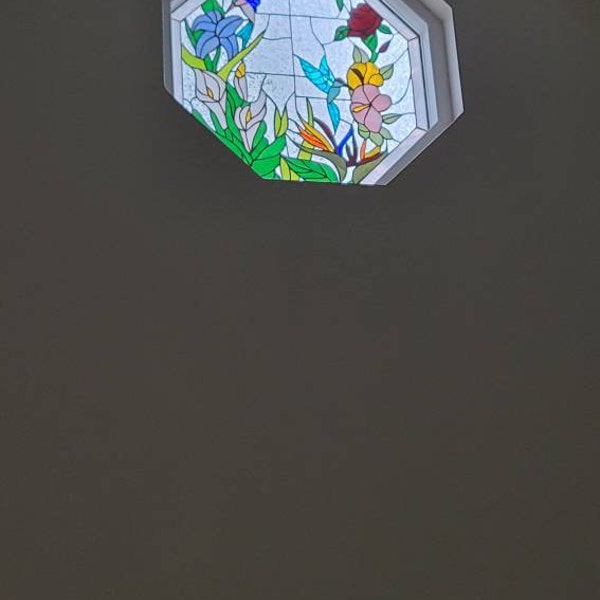 Octagonal Hummingbird Paradise Stained Glass Window Insert Panel ...