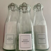 White Minimalist Laundry Labels Washing Powder Scent Boosters Home ...