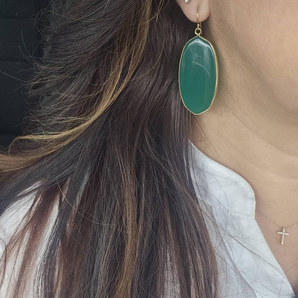 Green Onyx Earrings, Green Stone Earring, Dark Green Onyx Earrings ...