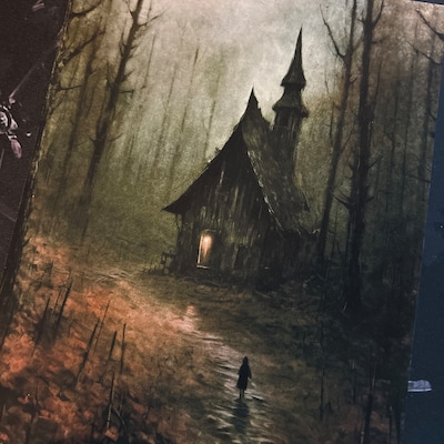 Spooky Swamp at Full Moon Wall Art Print Dark Cottagecore Halloween ...