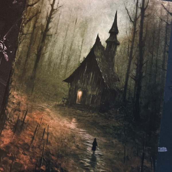 Spooky Witch Cottage Wall Art Print Moody Woodland Fairytale Dark ...