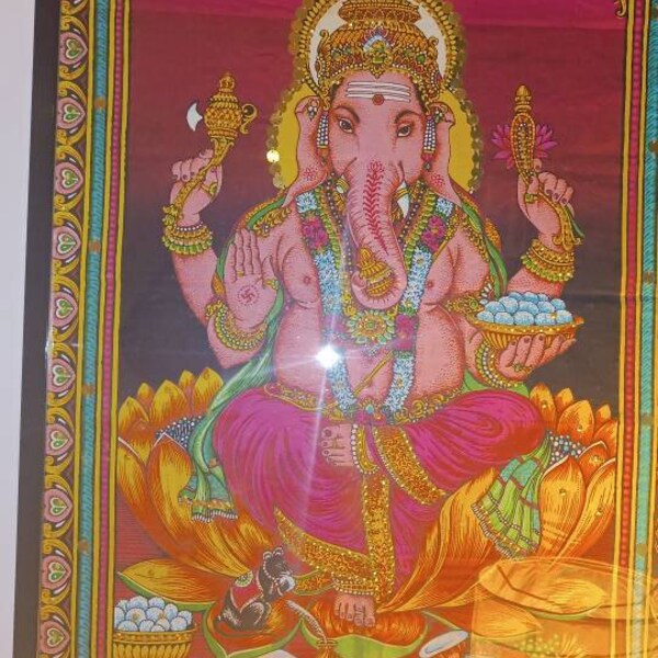 Hindu Lord Shiva Family Tapestry God Shiv Ganesh Parvati Sequin Hanging ...